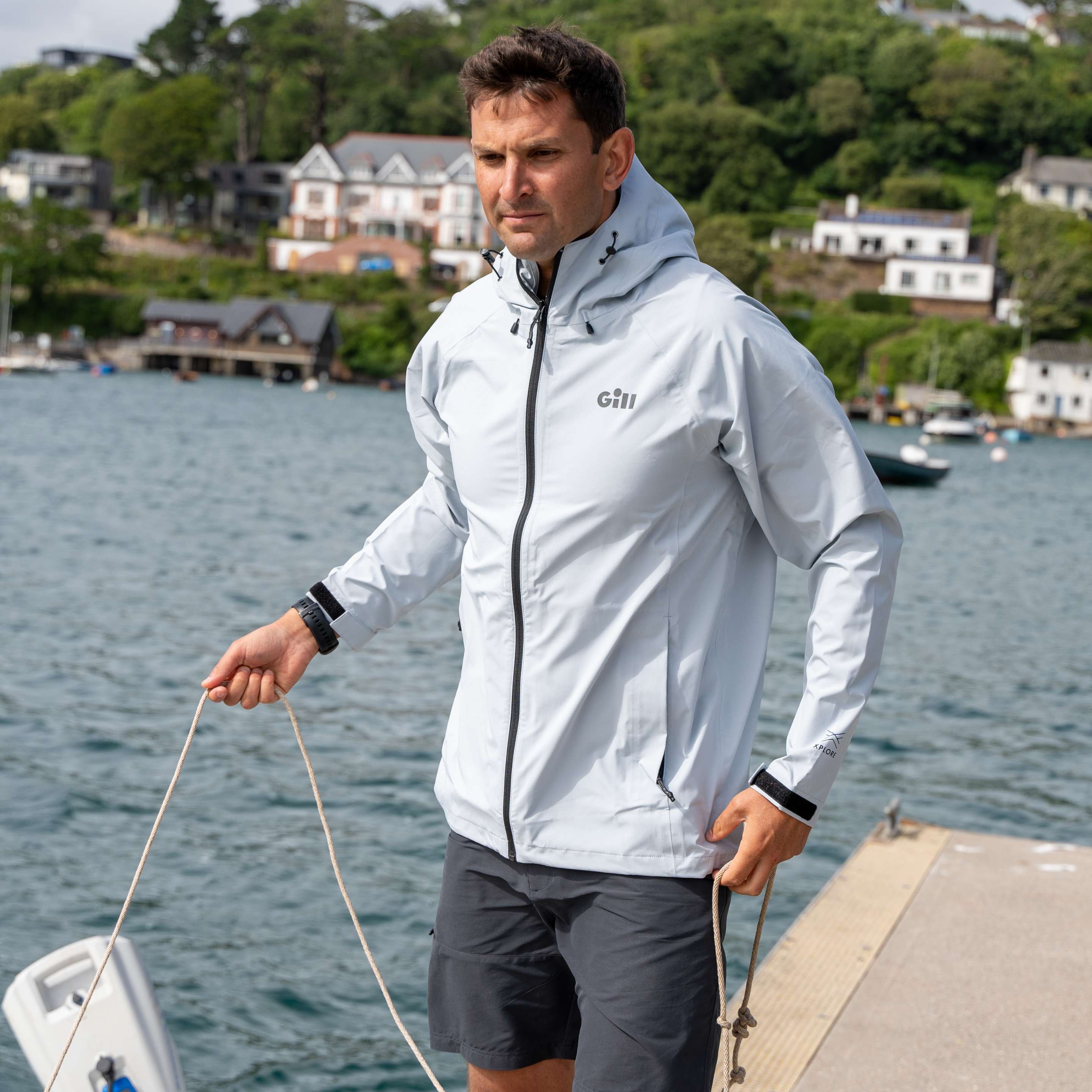 Voyager Hooded Waterproof Jacket - Light Grey | Gill Marine – Gill ...